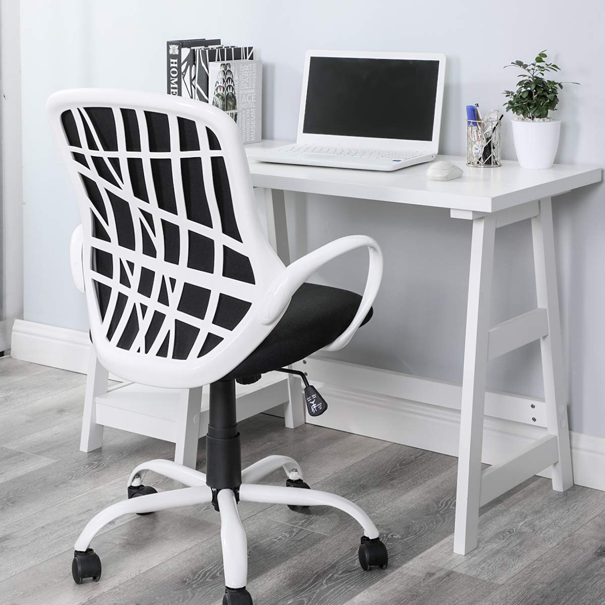 Office Chair Computer Desk Chairs with Wheels Ergonomic Small Desk Chair for Teens Home Office Task Chair Student Rolling Chair with Arms for Bedroom Study Chairs in White and Black