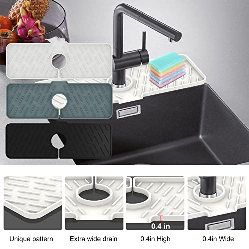 Silicone Faucet Splash Guard, 18β x 6.3β Faucet Water Catcher Mat, Longer Silicone Sink Mat, Faucet Handle Drip Catcher Tray Mat for Kitchen Countertop and Sink Protectors Absorbent Mat (White)