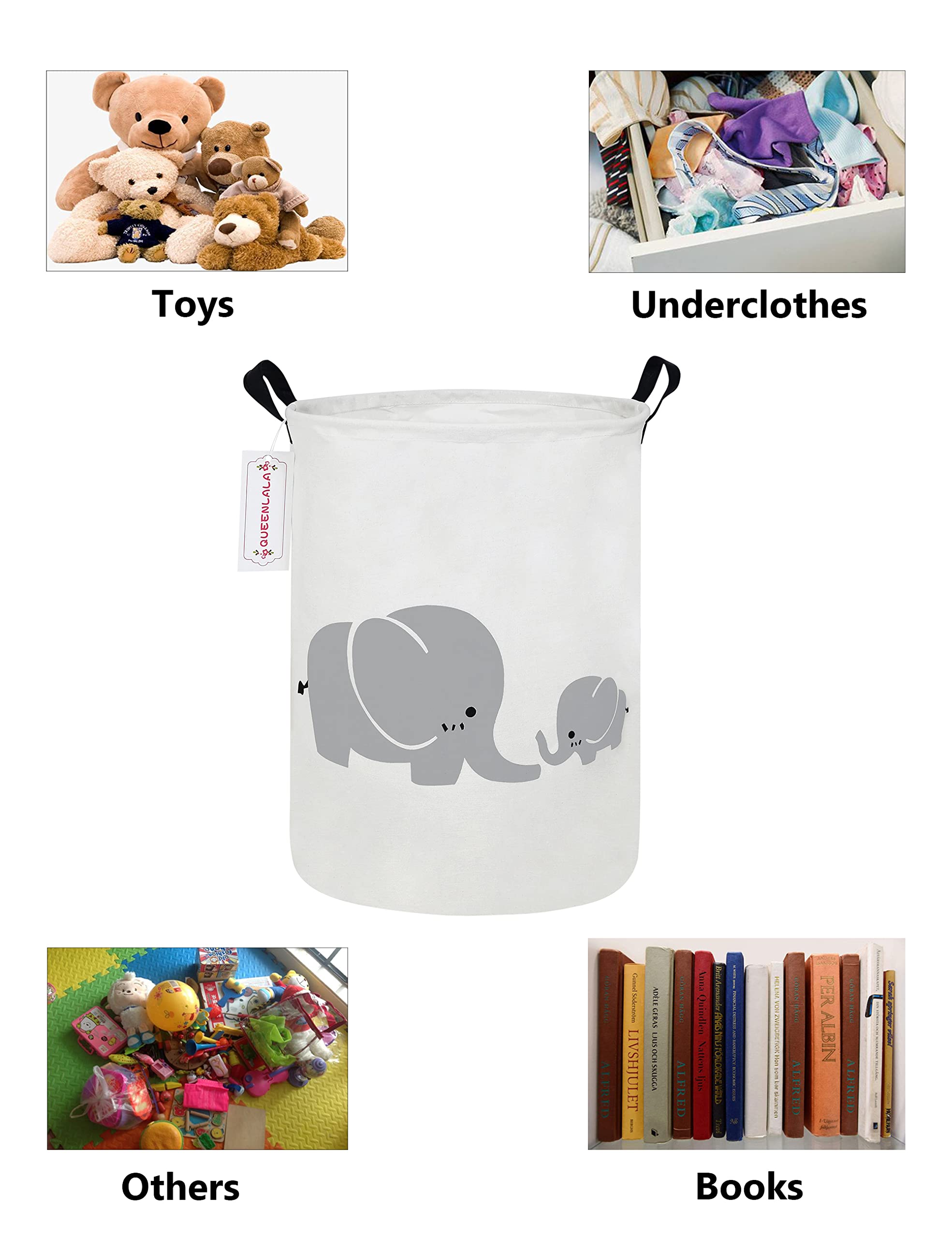 QUEENLALA Large Storage Basket,Laundry Hamper/Bathroom/Home Decor/Collapsible Round Storage Bin,Boys and Girls Hamper/Boxes/Clothing(Parent-child elephant)