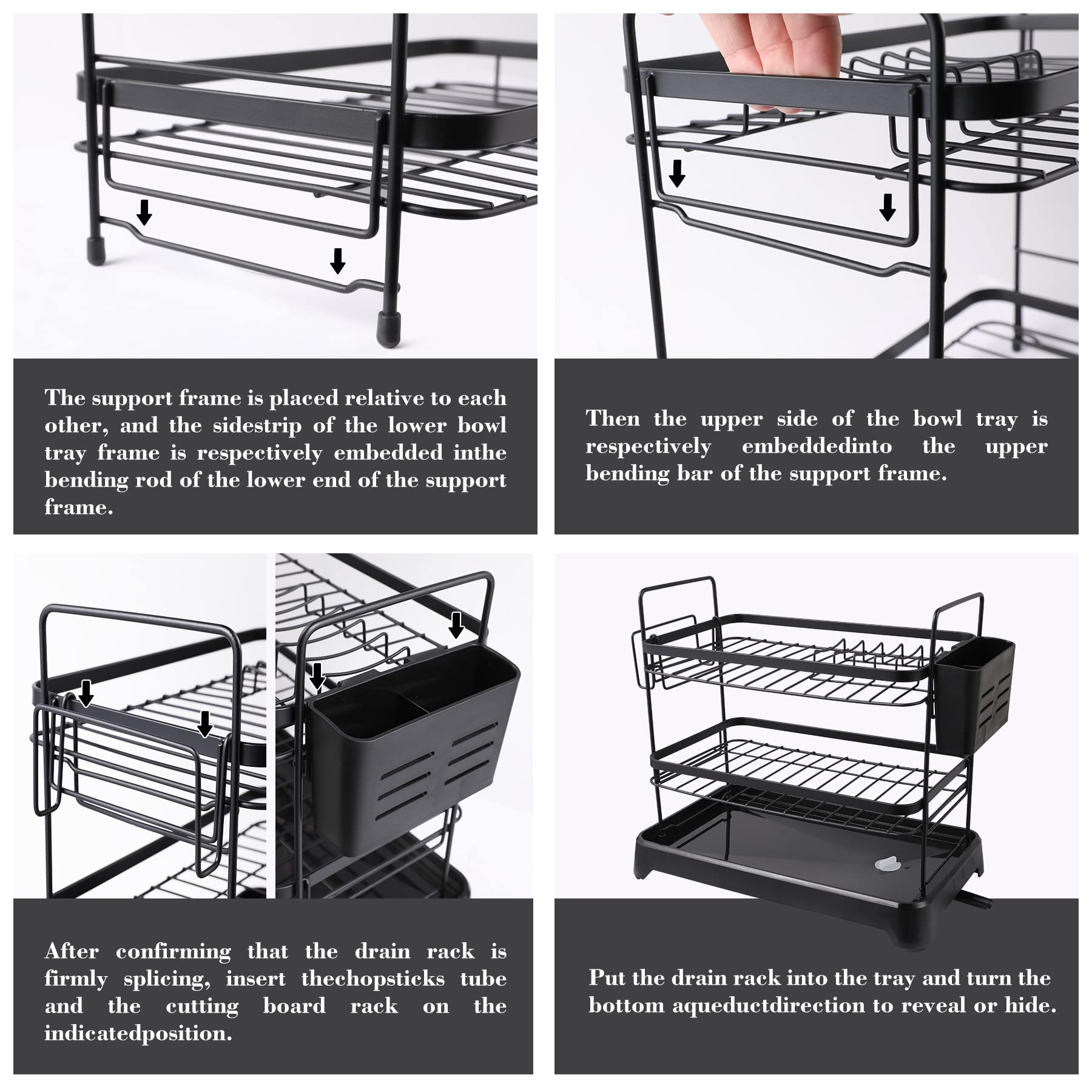 Sikobin Dish Drying Rack Stainless Steel 2 Tier Dish Rack Multifunctional Rustproof Dish Rack with Drainboard Utensil Holder for Kitchen Counter