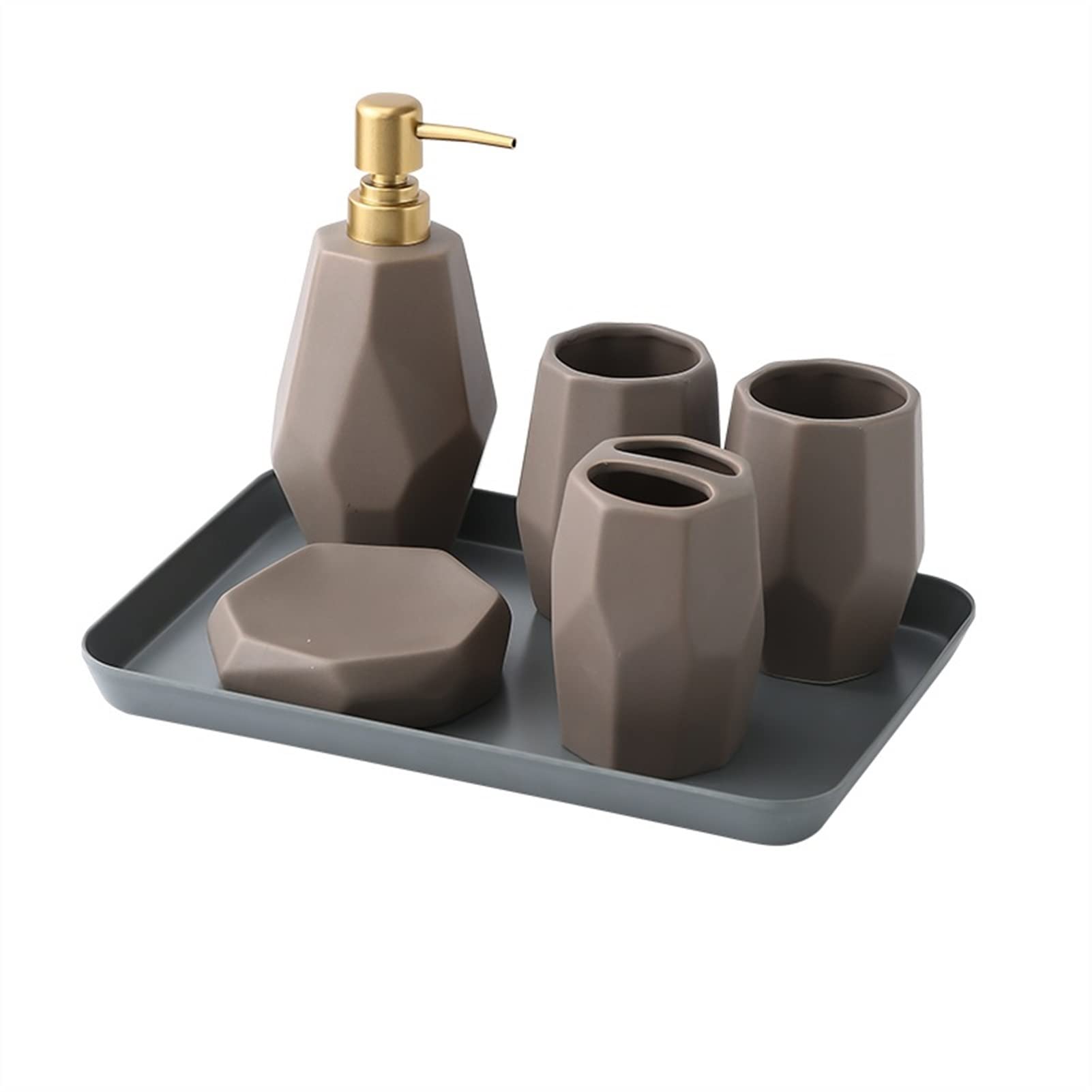 Soap Dispenser Ceramic Soap Dispenser Bathroom Decoration Toothbrush Holder Soap Box ABS Pump Head Lotion Bottle Toothbrush Cup Toothpaste Dispenser Tray Set Bathroom Soap Dispenser ( Color : 6pcs-bro