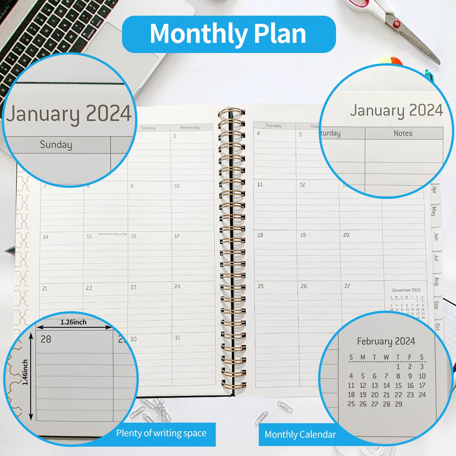 SAMTURUI 2024 Academic Year Weekly and Monthly Planner, 6.49"x8.46", Daily Planner for Goals, Flexible Cover, 70 Pages for Work Lesson Management, Black