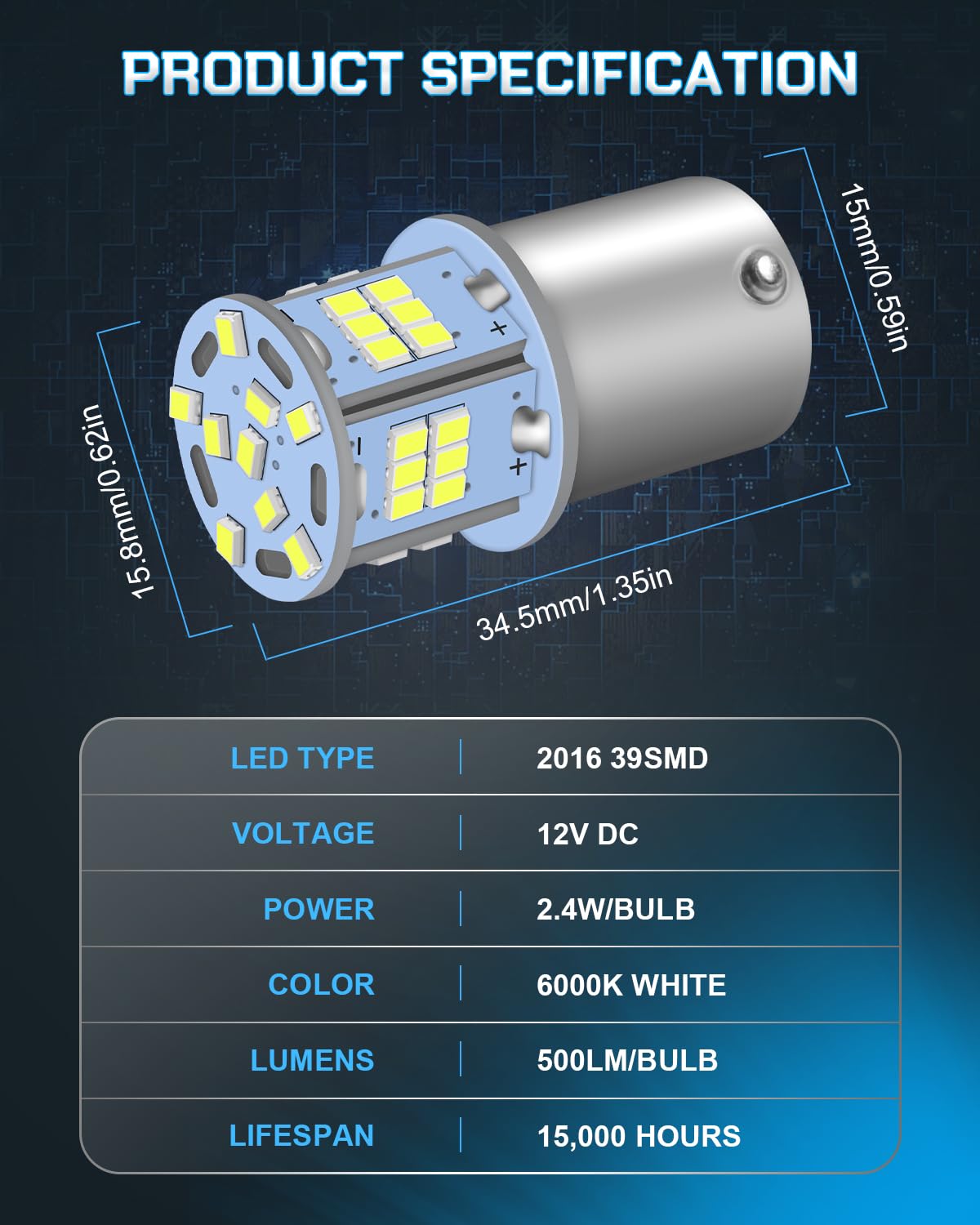 Qoope 1156 LED Bulb Non-Polarity White Super Bright, RV Light Bulbs 12V 1141 1003 7506 BA15S LED Replacement Bulb 2016 39SMD for RV Camper Trailer Boat Motorhome Interior Light, Pack of 10