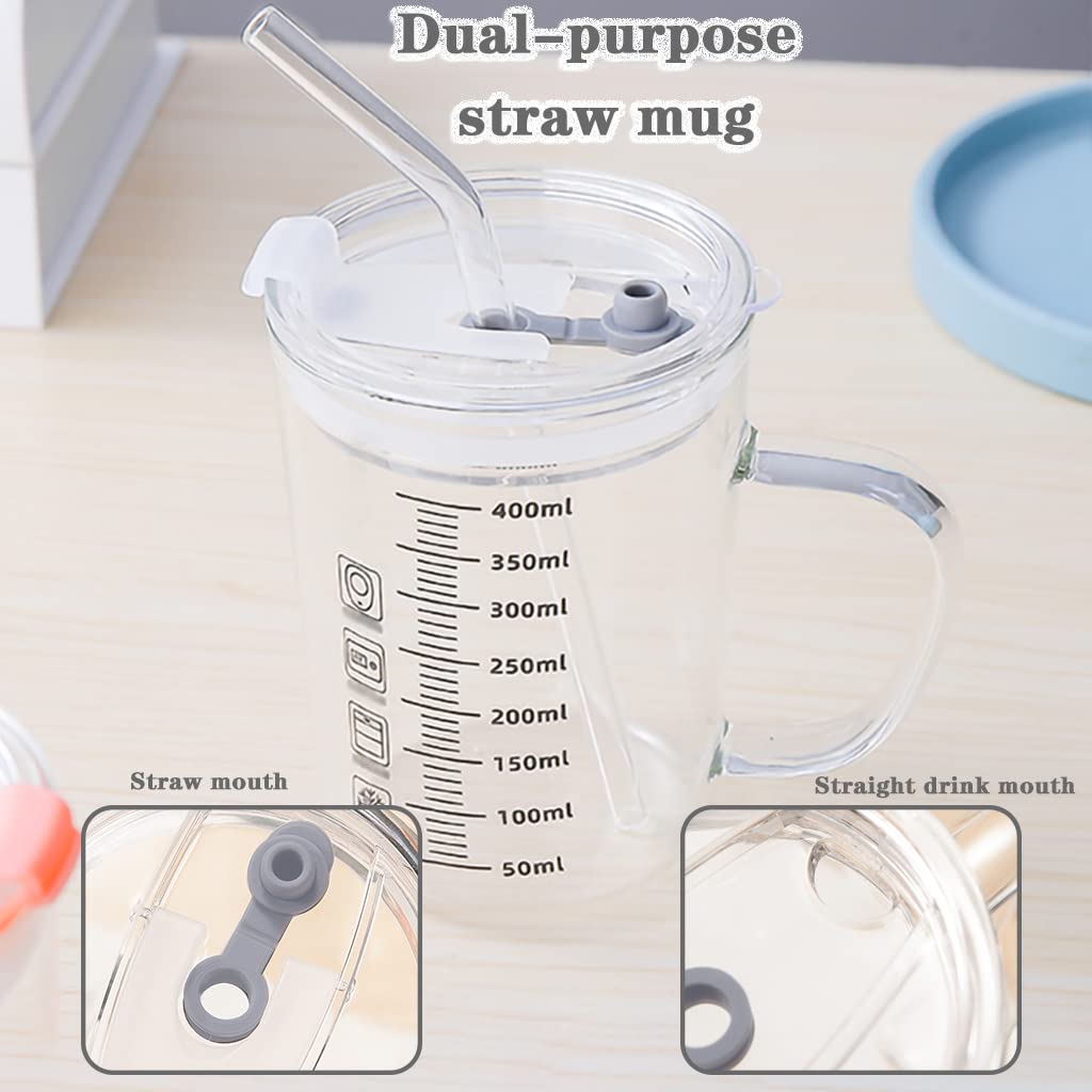 ZRAGEK Straw Cup Glass Mug with Straw and Spoon, Breakfast Scale Coffee Cup, Thickened High Borosilicate Glass Cup, 17.6oz Large Capacity, Microwave Safe(Black,17.6Oz)