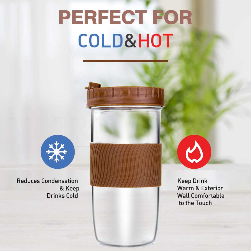 Zrlljp Reusable Boba Cup Bubble Tea Cup 6 Pack, 24oz Smoothie Cups with Lids and Silicone Sleeve & Angled Wide Straws, Wide Mouth Mason Glasses Travel Tumbler for Large Pearlā¦