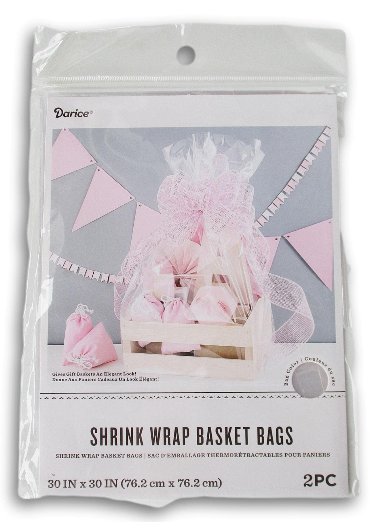 Party Planning Cellophane Shrink Wrap Gift Basket Bags - 30 x 30 Inches - 2 Count, Clear