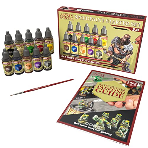 The Army Painter - Speedpaint Starter Set 2.0+ - 10x18ml Speed Model Paint Kit Pre-Loaded with Mixing Balls, 1 Brush- Base, Model Paint Set for Plastic Models