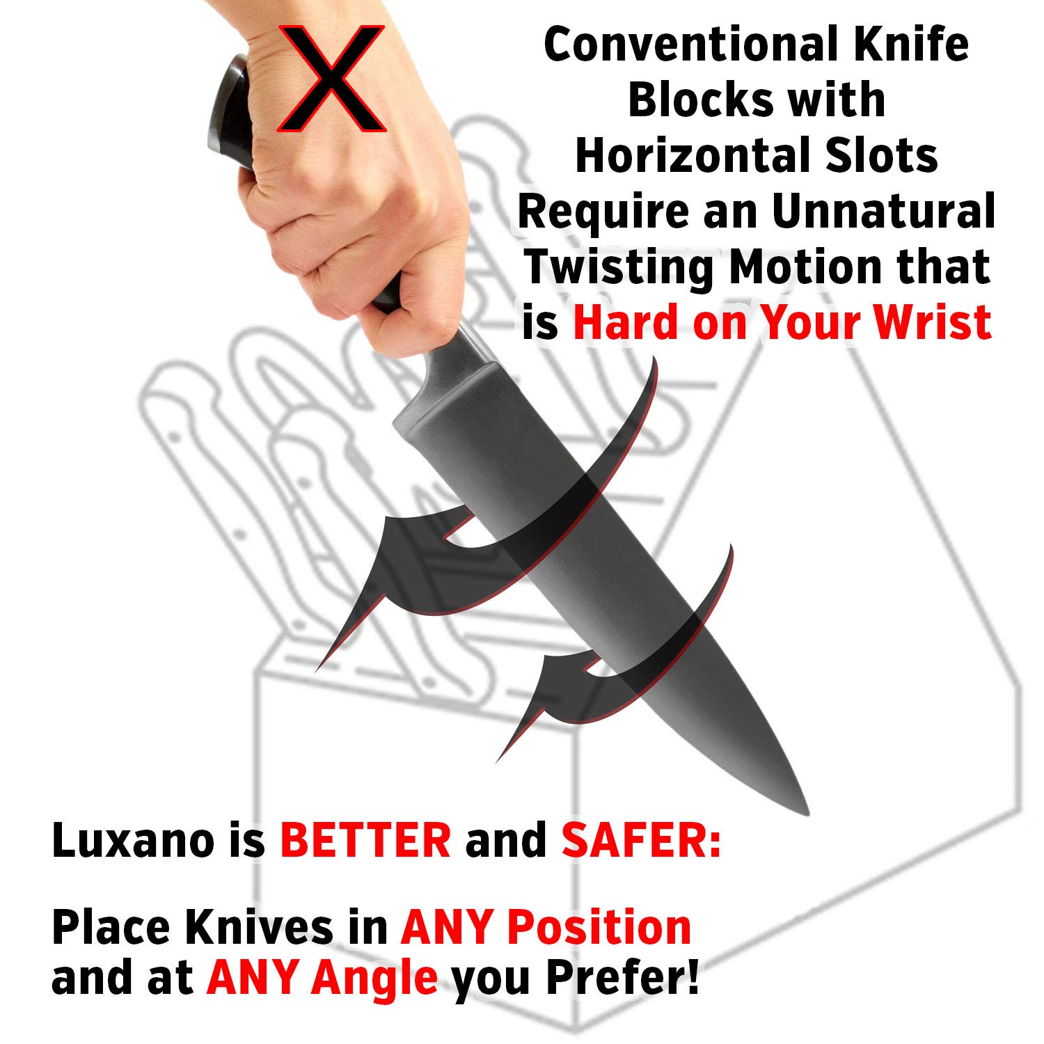 Universal Knife Block Without Knives - Kitchen Knife Holder for Kitchen Counter - Extra Large Bamboo Knife Block Holder