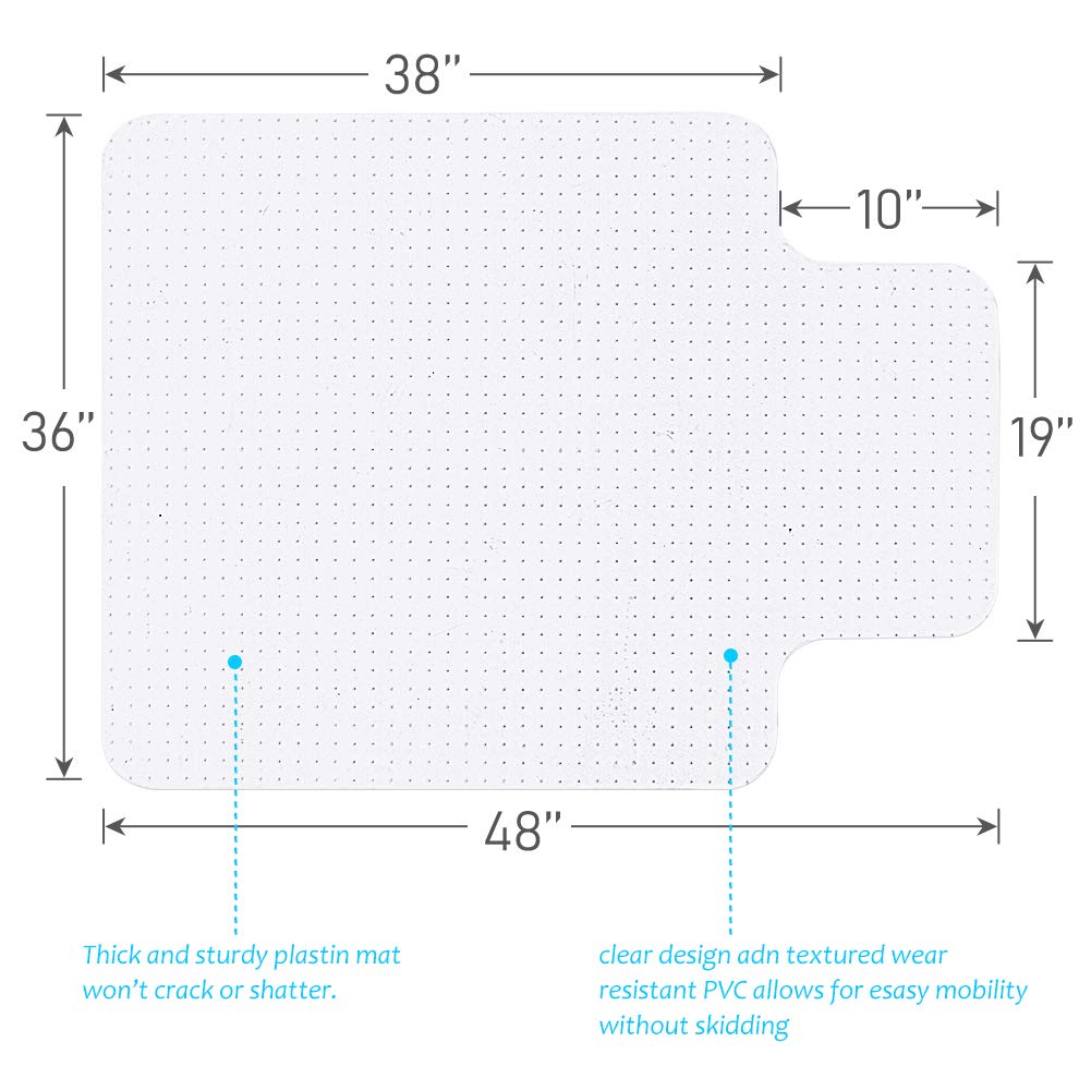 Office Chair Mat for Carpet, PVC Transparent Thick Protector with Studs for Low Pile Carpeted Floor, Mat for Desk Home and Flat Without Curling