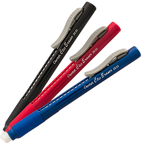 Pentel Clic Eraser Grip, Retractable Eraser, Black Barrel, Box of 12 (ZE22A)