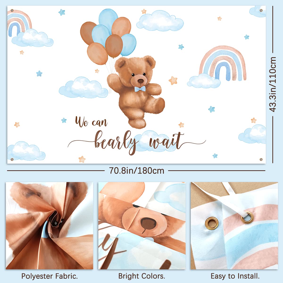 Teddy Bear Baby Shower Decorations for Boy Boho Tablecloth Backdrop Balloons Arch Set We Can Bearly Wait Brown Blue Theme Party Decor Supplies
