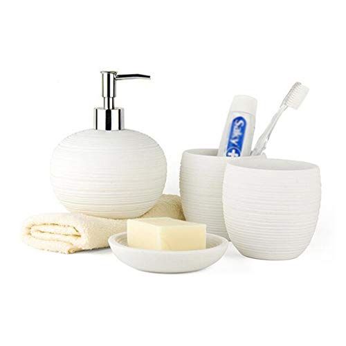 Soap Dispenser Bathroom Accessories Set, 4 Pieces Resin Bath Ensemble White Brushed Sphere Soap Dispenser Pump,Tumbler, Soap Dish Bathroom Soap Dispenser (Color : 4 Piece Set+Tray) (4 Piece Set b)