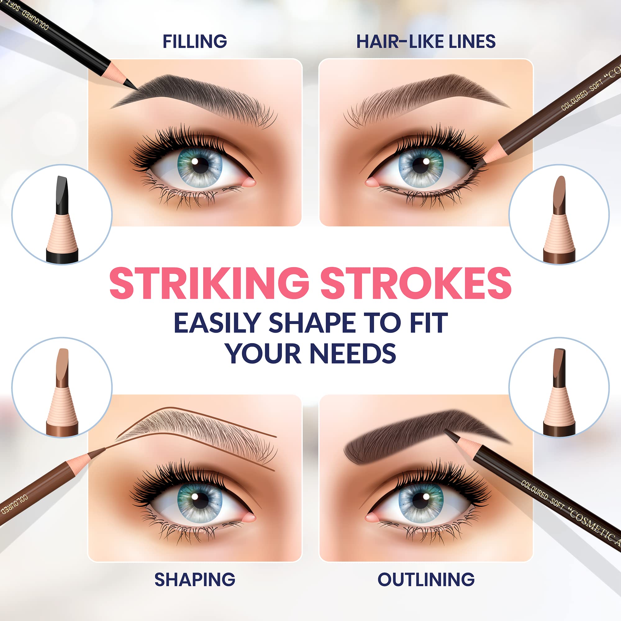 Stylia Waterproof Eyebrow Pencil Set (12 Pieces - Black), Eyebrow Pen-cil, Eye Brow Pencils for Women Makeup, Microblading Long Lasting Eyebrow Pencil Liners for Marking, Filling And Outlining Eyebrow