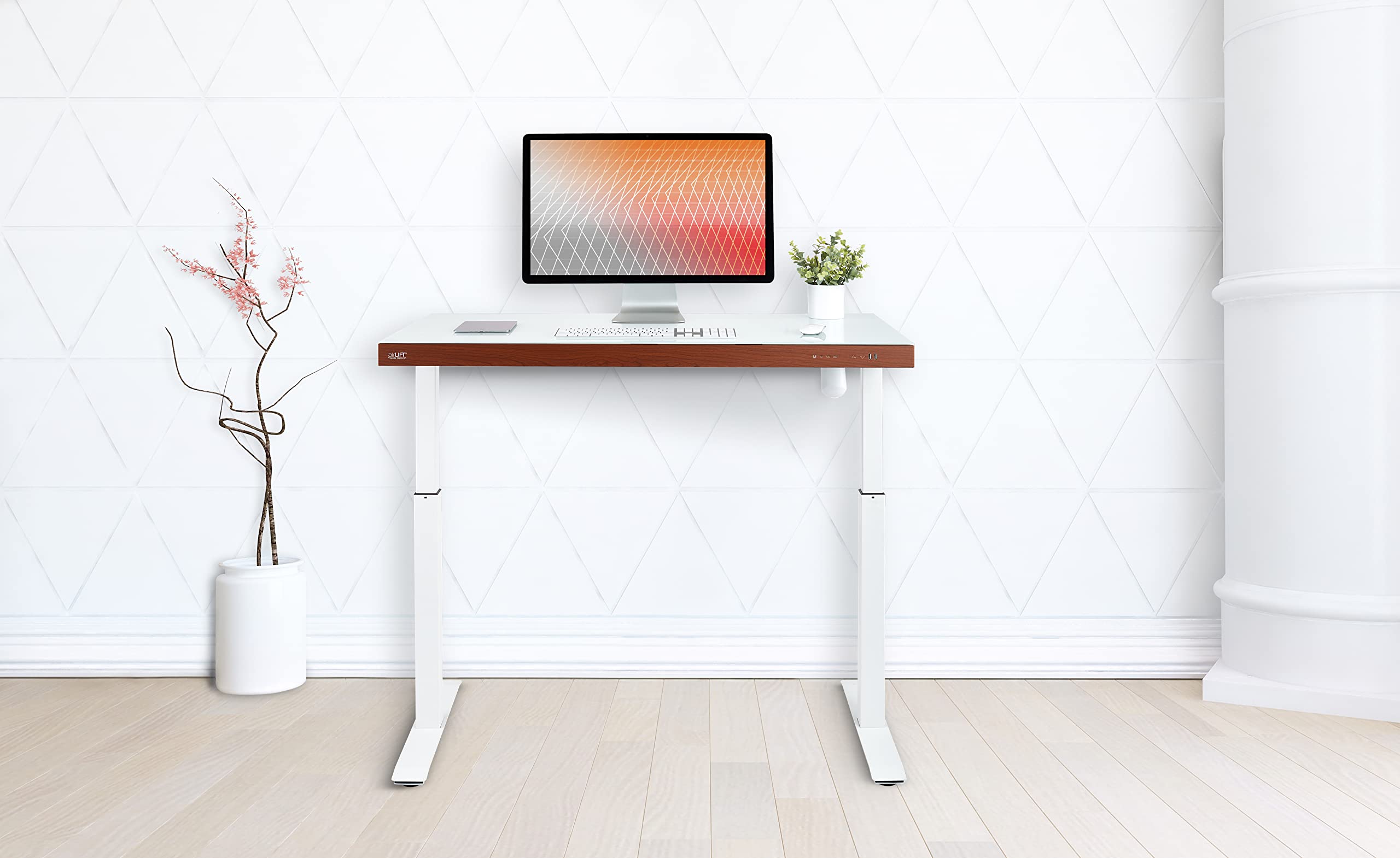 Seville Classics Airlift Ergonomic Tempered Glass Electric Sit-Stand USB Charging Height Adjustable Computer Workstation Easy Assembly Home & Office, 47" Pull Out Drawer Desk, Black