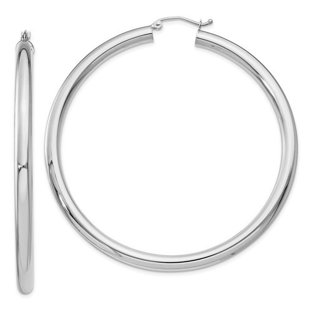 NYC Sterling Women Sterling Silver 4mm High Polished Round Hoop Earrings (70MM)