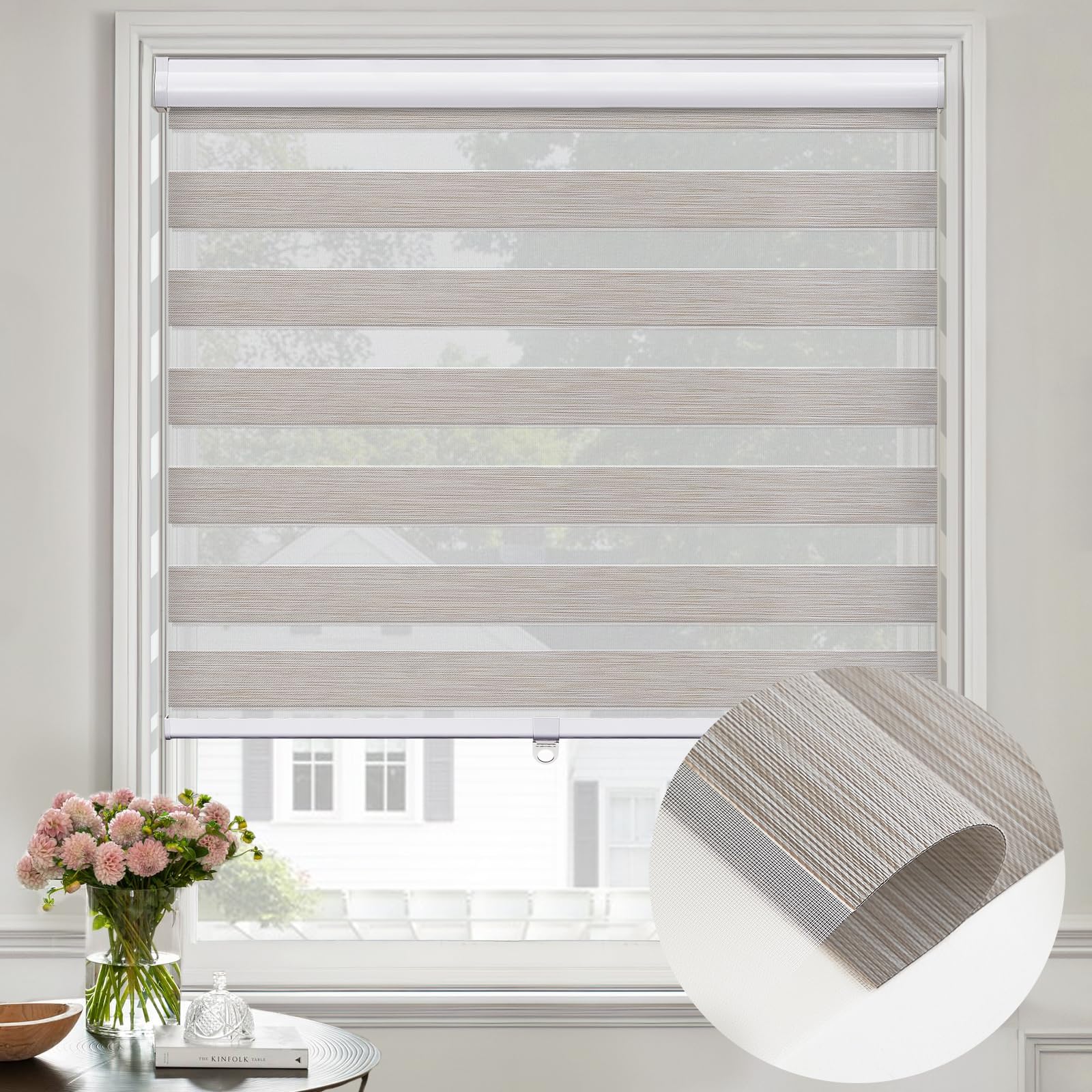 Pasoun Zebra Blinds Cordless Dual layer Window Shades Blackout Roll up Blinds Light Control Day and Night Easy to Install Roller Shades for Home( Autumn,18" W X 48" H )