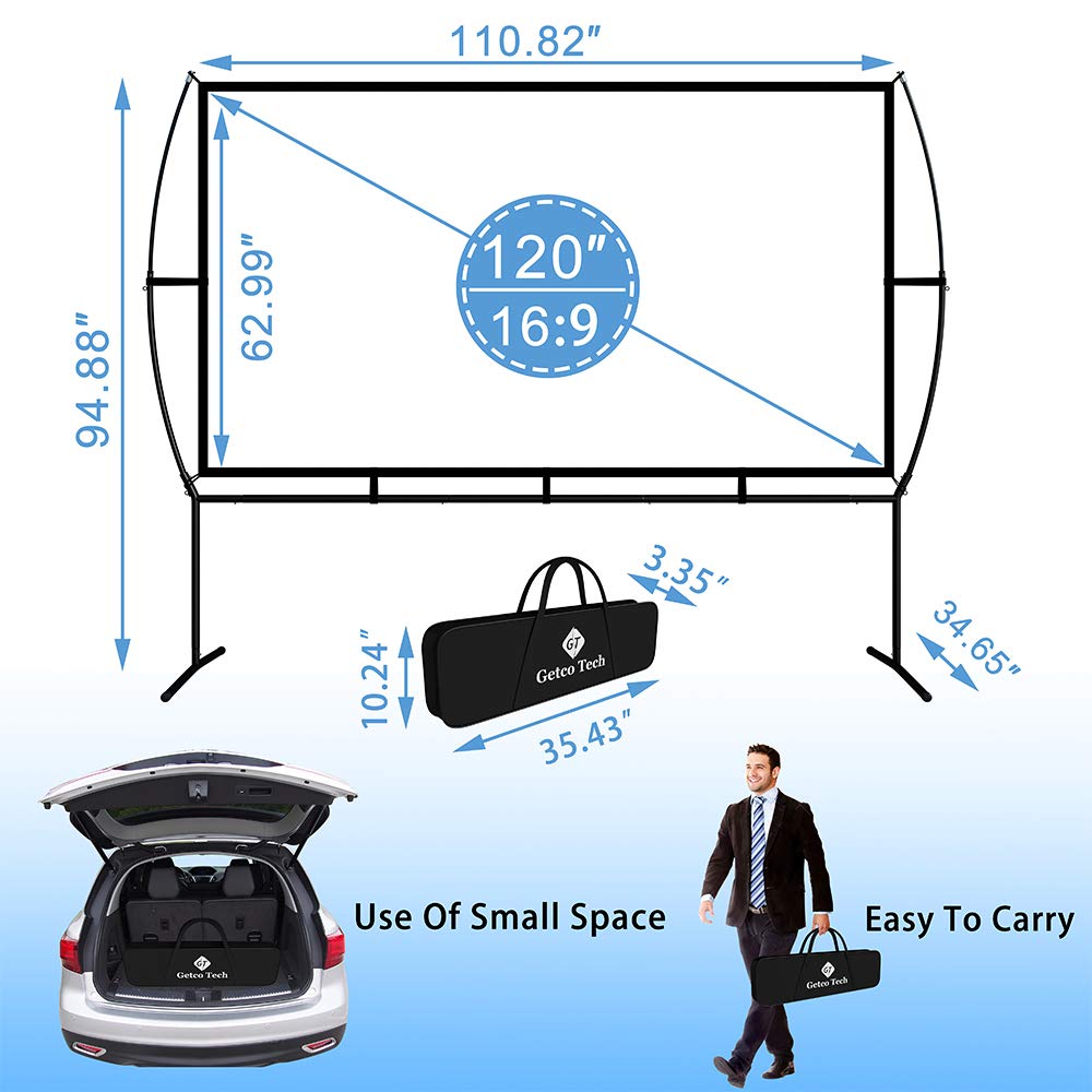 Projector Screen with Stand Foldable Portable Movie Screen 120 Inch(16:9), HD 4K Double Sided Projection Screen Indoor Outdoor Projector Movies Screen for Home Theater