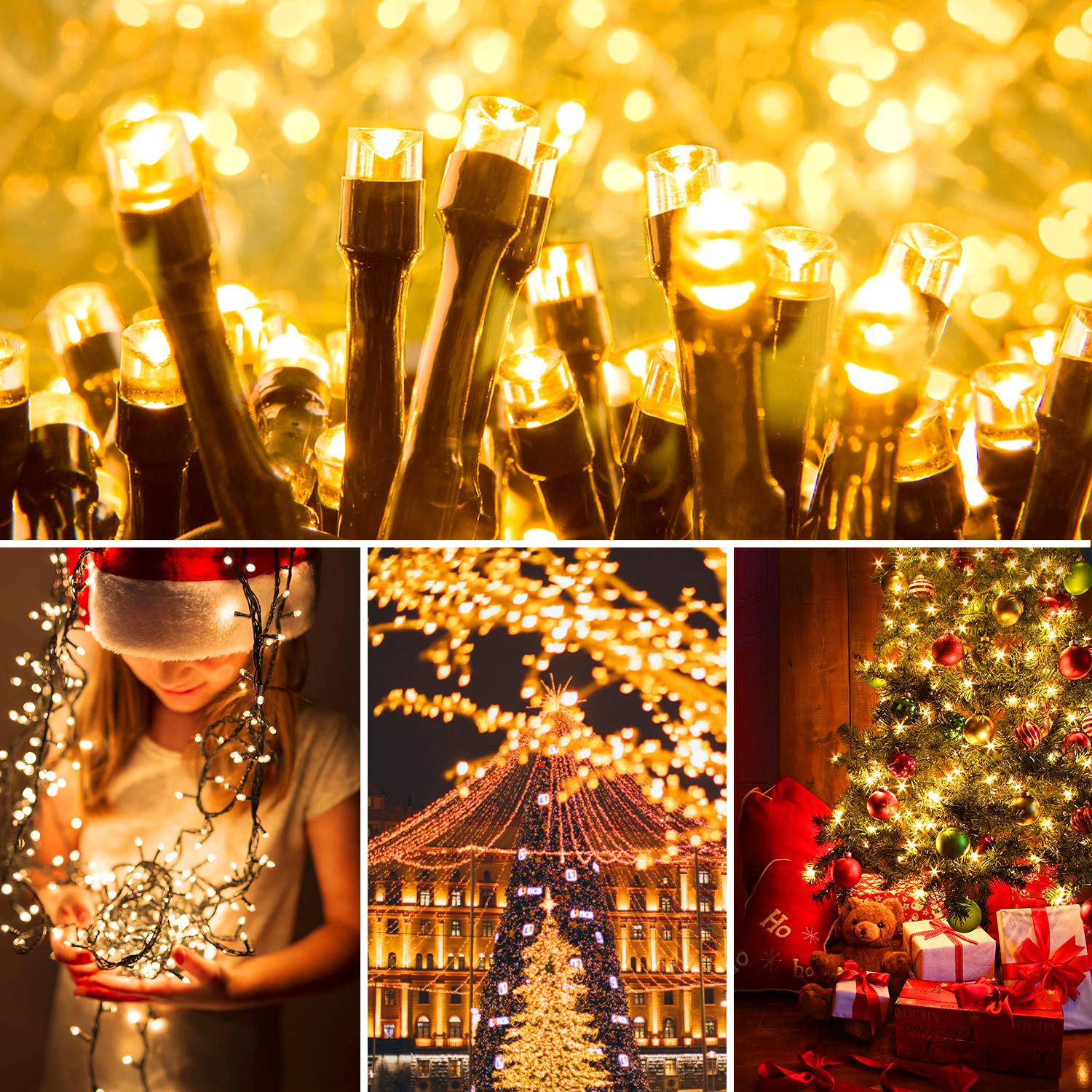 Solar String Lights Outdoor - 72 Ft 200 LED Twinkle Mini Tree Lights Waterproof Solar Powered for Patio Outside Xmas Christmas Halloween - Blue, USB Rechargeable (72 Ft, Warm White)