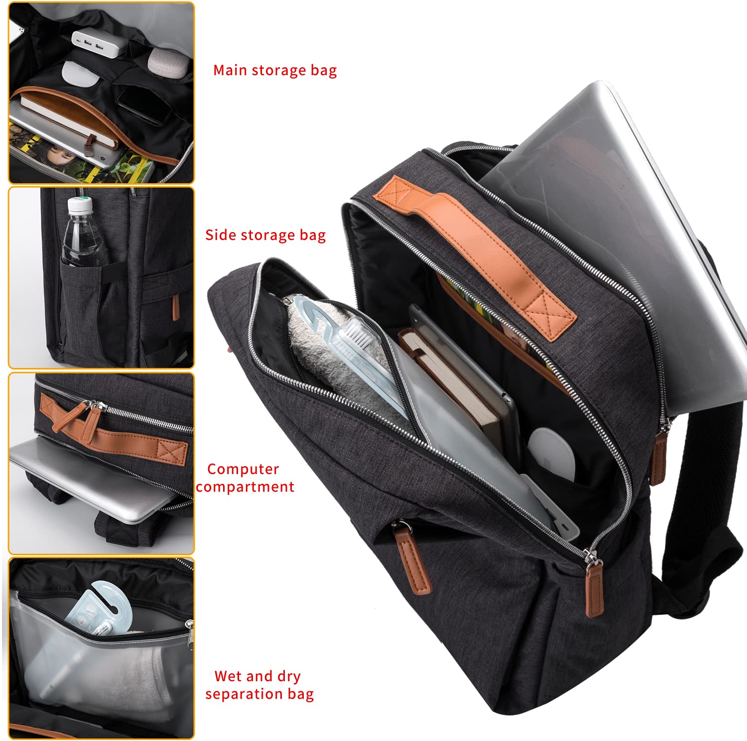 NOBLEMAN Men's Backpack, Laptop Backpack, Waterproof travel Backpack, 15.6 Inch Laptop Backpack, Daypack, carry on backpack with USB (Black)