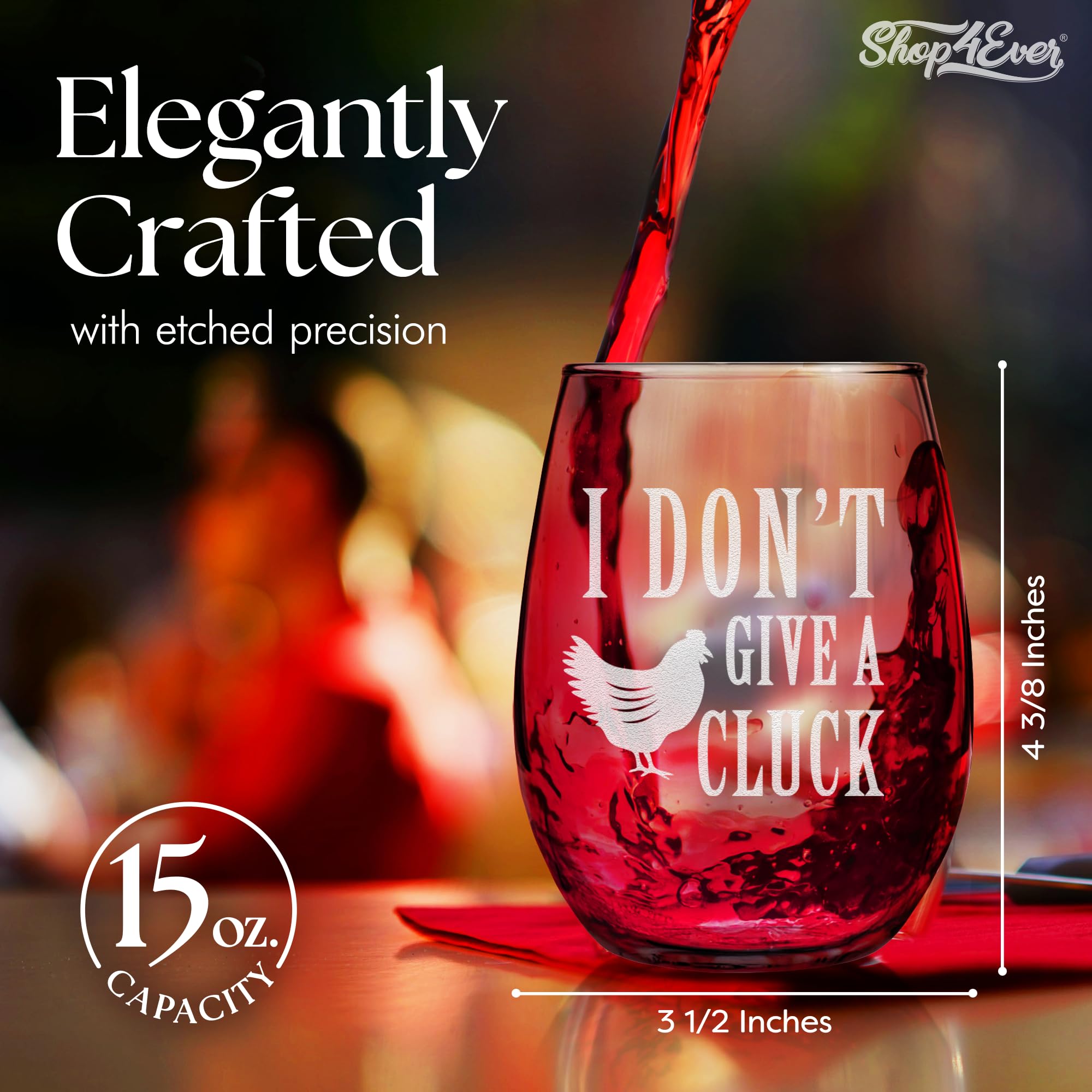 shop4ever I Don't Give A Cluck Funny Chicken Laser Engraved Stemless Wine Glass 15 oz. Gifts for Animal Farm Lovers