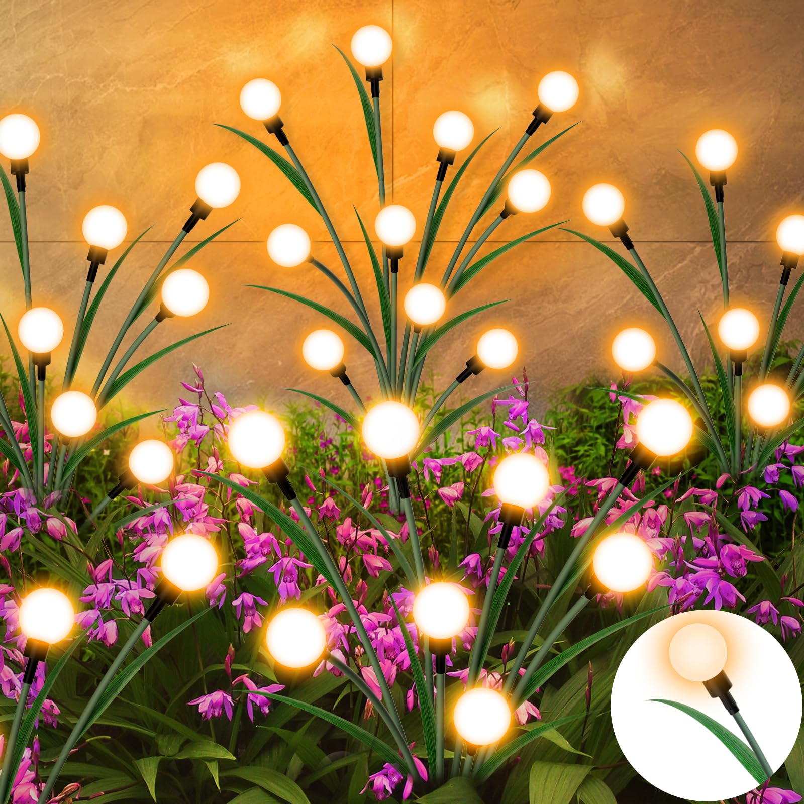 ONTROAD Solar Lights, New Upgraded Leaf Design 40 LED Solar Garden Lights Outdoor Solar Lights for Yard Patio Accessories, Warm White (4 Pack)