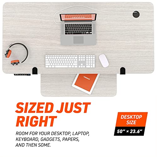 Truweo Adjustable Electric Standing Desk – 50 x 23.6 inches Sit to Stand Office Desk with Cable and Sliding Keyboard Tray – 3 Controlled Memory Height Settings – Anti-Scratch Surface – Grey