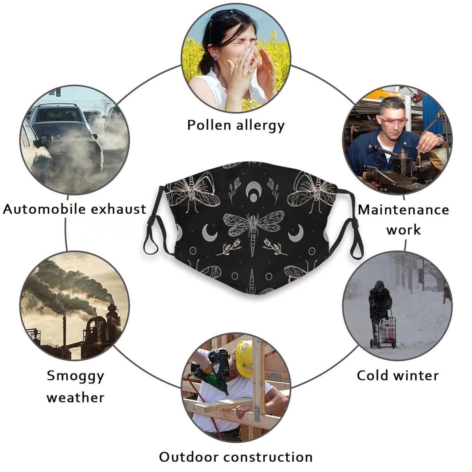 Tuyimm 4 Pcs Goth Face Mask with Filter Pocket Reusable Breathable Adjustable Fashion Balaclava for Women Men