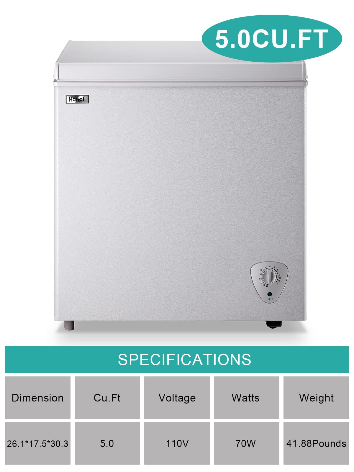 WANAI 5.0 Cu.Ft Compact Chest Freezers with 7 Adjustable Thermostat Top Open Door Freezer Compressor Cooling with Removable Storage Basket, Energy Saving Perfect for Home Bar Dorm or Apartment, Black