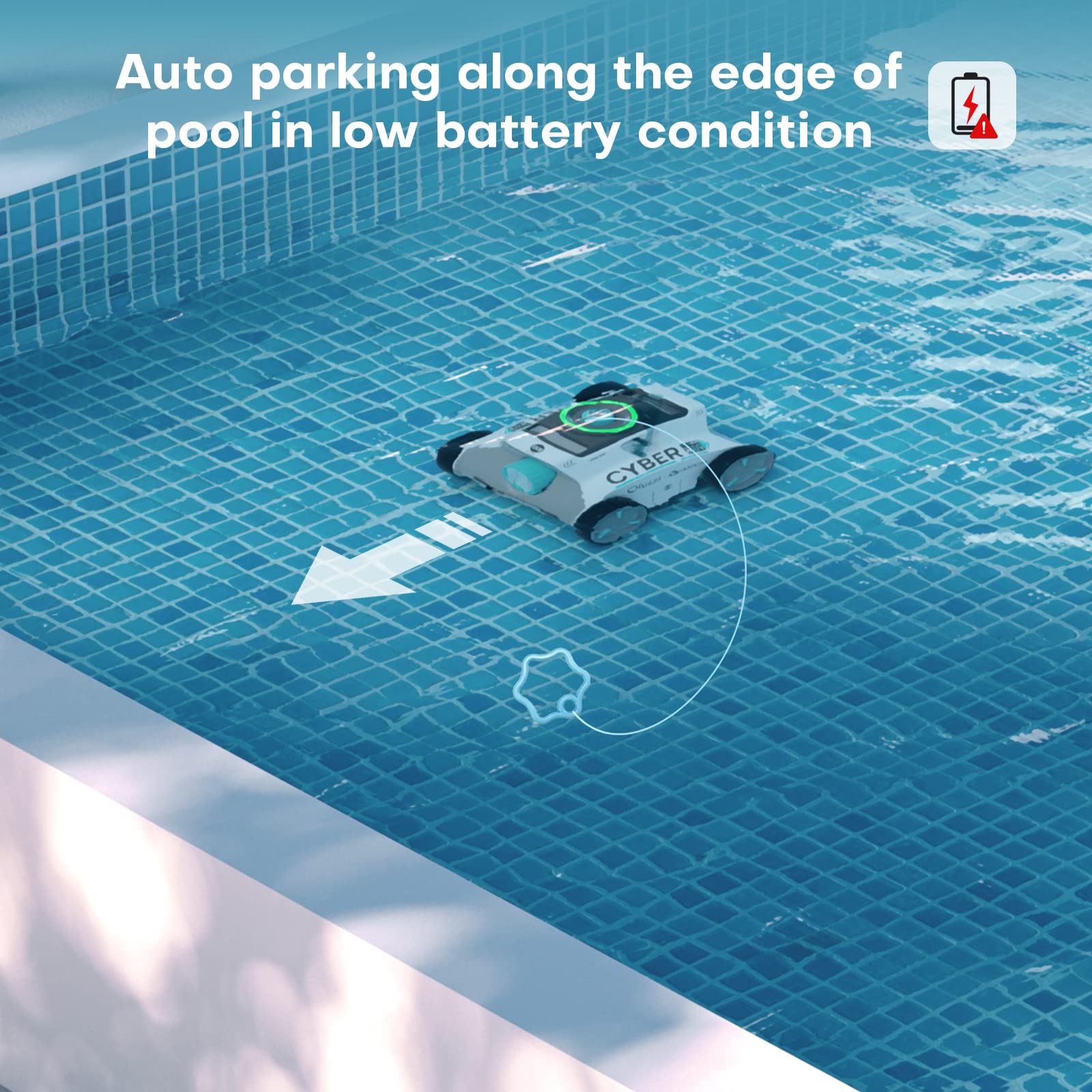 Ofuzzi Cyber 1200 Pro Cordless Robotic Pool Cleaner, Dual Navigation Path, Max.130 Mins Runtime, Stronger Suction Power Pool Robot for Above/In Ground Pools Up to 1076ft² (Blue)