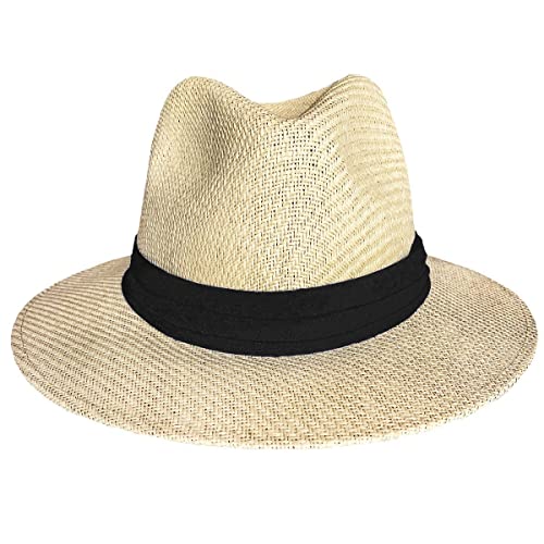 Panama Jack Matte Toyo Men's Straw Safari Sun Hat with 3-Pleat Ribbon Band (Black Band, Large/X-Large)