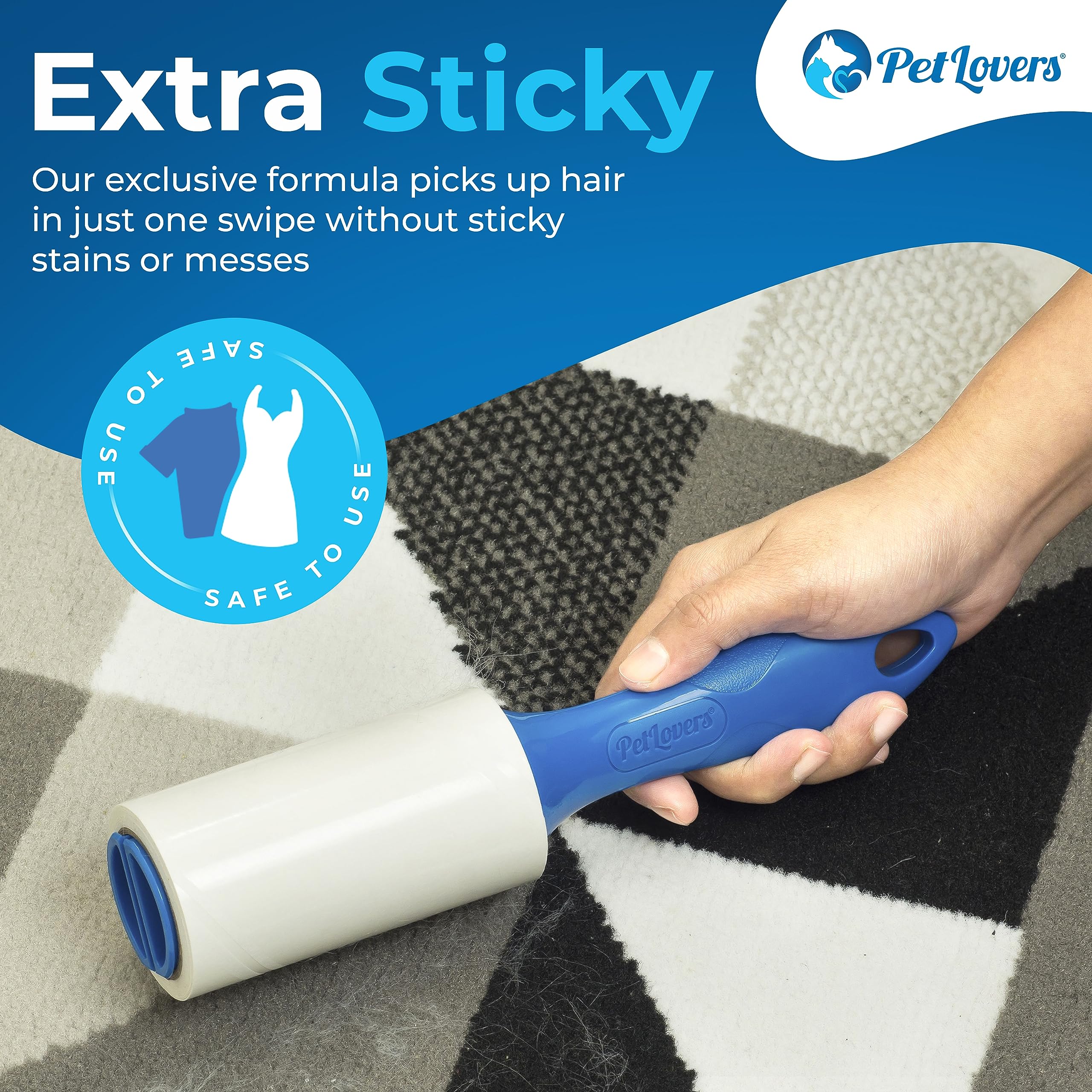 PetLovers Extra Sticky Lint Roller Mega Value Set 450 Sheets for Pet Hair Removal, Dog and Cat Lint Remover 5 Pack