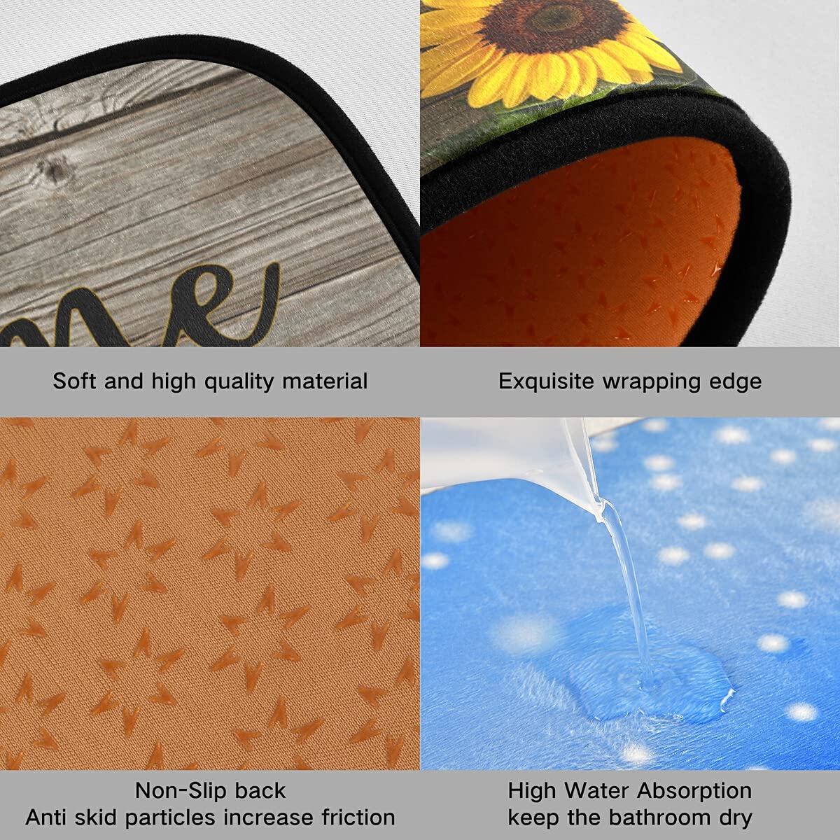Sunflowers Wooden Kitchen Rugs Non-Slip Fall Kitchen Mat for Floor Farmhouse Kitchen Decor Accessories 2 PCS Comfort Foam Rug Doormats Standing Mat