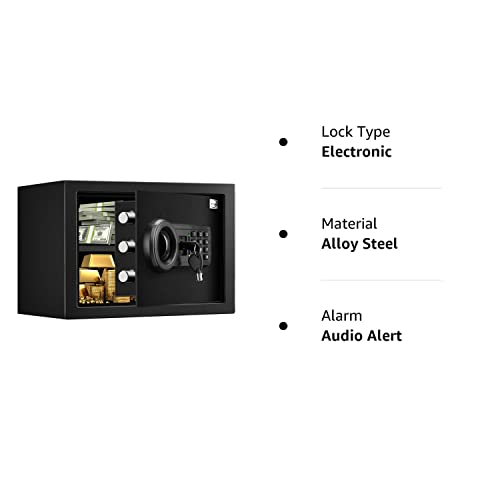 Tenamic Safe Box 0.8 Cuft Fireproof Waterproof Home Safe, Keypad Small Lock Box Cabinet Safes, Solid Alloy Steel Office Hotel Home Mini Safe, Black