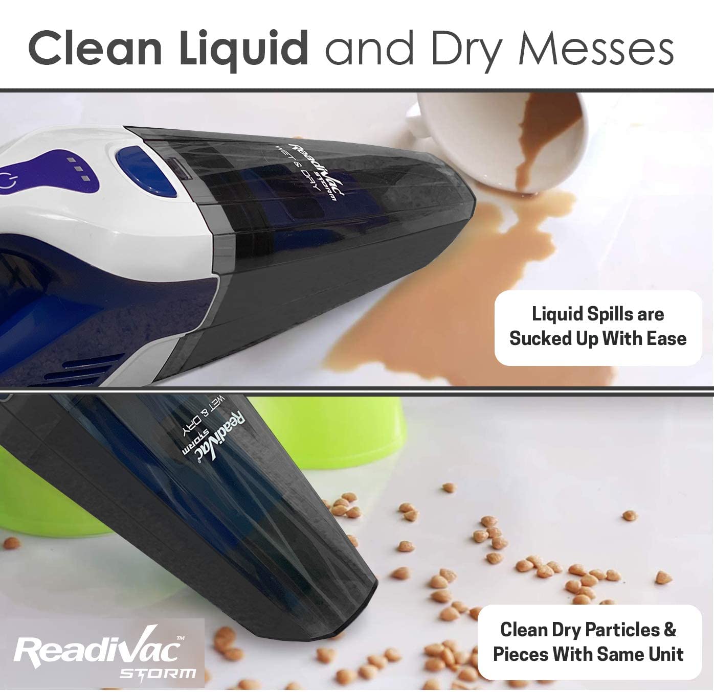 ReadiVac Kirby Storm Handheld, Wet & Dry Vacuum Cleaner, Powerful Cordless Hand Vac for Home & Car, Small Lightweight Handvac, 22.2volt Lithium-ion Rechargeable Battery, Medium, Blue