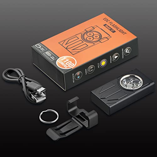 TOPHUNT V7 Mini Keychain Flashlight with Magnet, Super Bright 1100 Lumen USB Rechargeable LED Pocket Tactical Flashlight with Red, UV & Blue Lights