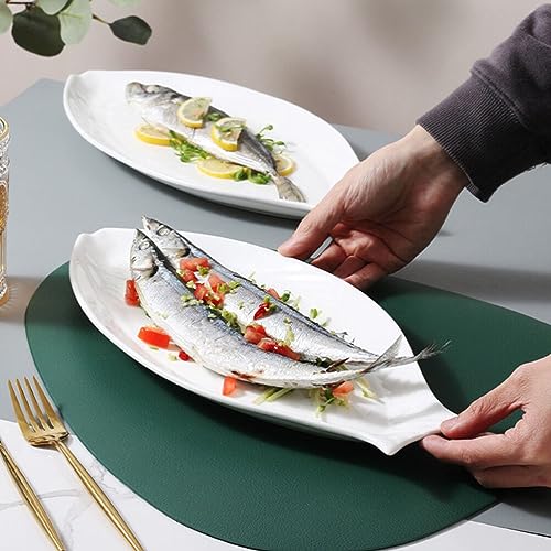 Sizzling Plate Appetizer Serving Tray Fish Shaped Food Plate 13 Inch Dessert Appetizer Dish Snack Serving Tray Fruit Storage Plate for Sushi Dinner Tableware White Table Tray