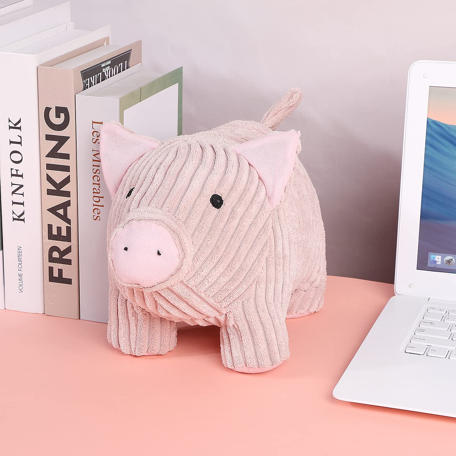 SANFERGE Cute Decorative Door Stopper for Home and Office Floor Door Stops, Fabric Animal Weighted Heavy Wall Protectors, Pink Pig