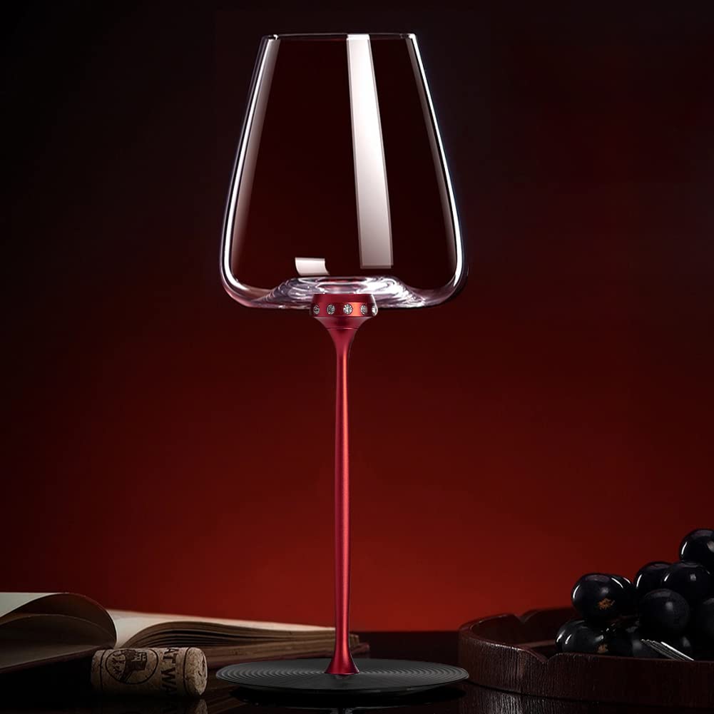 SIYOUKI Shakeable Dancing Wine Glasses crystal Red wine glass,17 Ounce, Hand Blown Italian Style Crystal Burgundy wine glass, Gift-Box for any Occasion (Red)