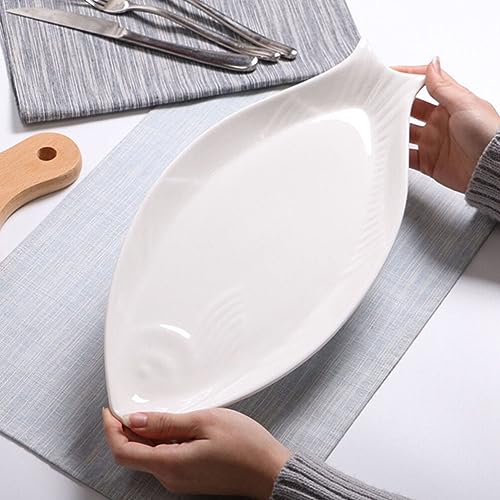 Sizzling Plate Appetizer Serving Tray Fish Shaped Food Plate 13 Inch Dessert Appetizer Dish Snack Serving Tray Fruit Storage Plate for Sushi Dinner Tableware White Table Tray