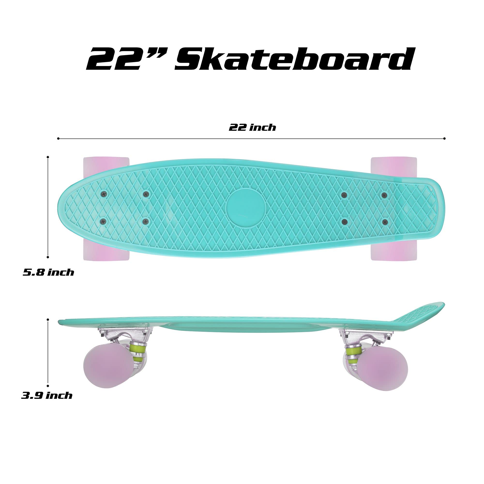 Skateboards Complete 22" Mini Cruiser Skateboard for Kids Boys Youths Beginners (7)