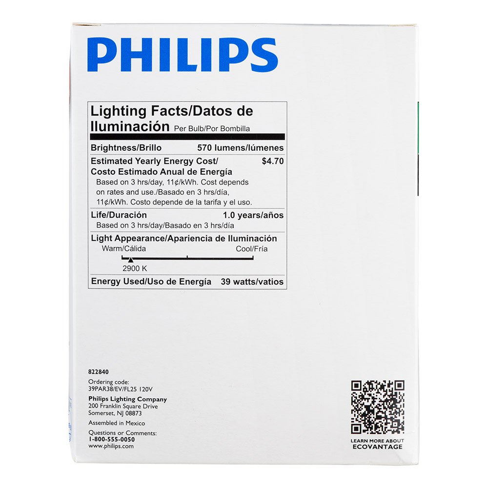 Philips 419424 Halogen PAR38 45 Watt Equivalent Flood Dimmable Standard Base Light Bulb