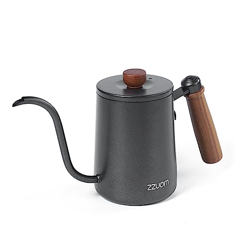 ZZUOM Gooseneck Tea Kettle Fashion Stainless Steel Pour Over Coffee Kettle Stove Top Teapot With Precision Pour Spout 550ml/18.6oz (Black)