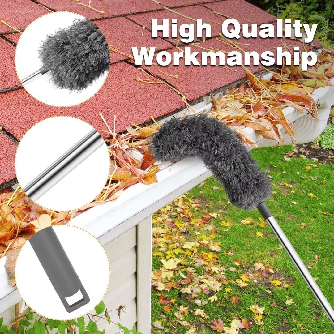 Phaniteces Gutter Cleaning Tools Roofing Tool Guard Cleaner Tool with Telescopic Extendable Telescopic Pole 8.2ft, Easy Remove Leaves and Debris from The Ground - Grey