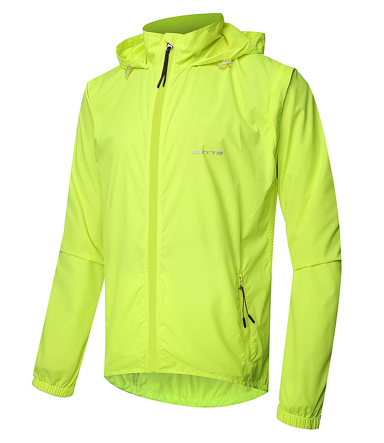 Outto Men's High Visibility Cycling Jacket Convertible UPF50+ Windproof Lightweight Windbreaker(Small,180012 Fluorescent Green)