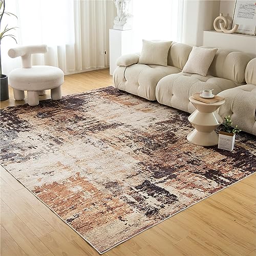 OIGAE Washable Rug 5x7, Abstract Modern Area Rugs with Non-Slip Backing, Non-Shedding Floor Mat Throw Carpet for Living Room Bedroom Kitchen Laundry Home Office, Gold/Brown