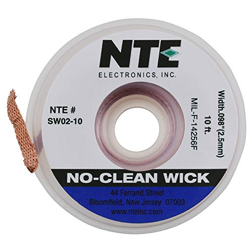 NTE Electronics SW02-10 No-Clean Solder Wick, 4 Blue, 098" Width, 10' Length