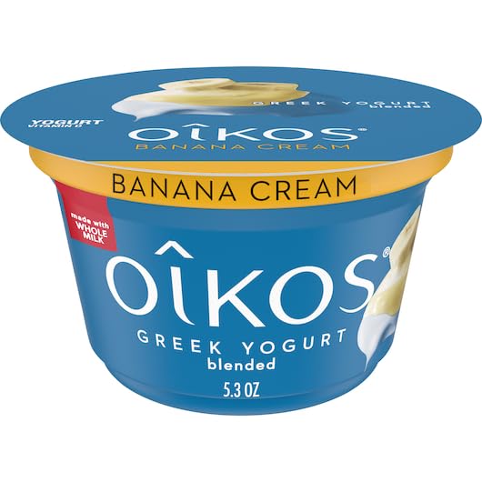 Oikos Organic Banana Cream Traditional Greek Yogurt, 5.3 Ounce -- 12 per case.