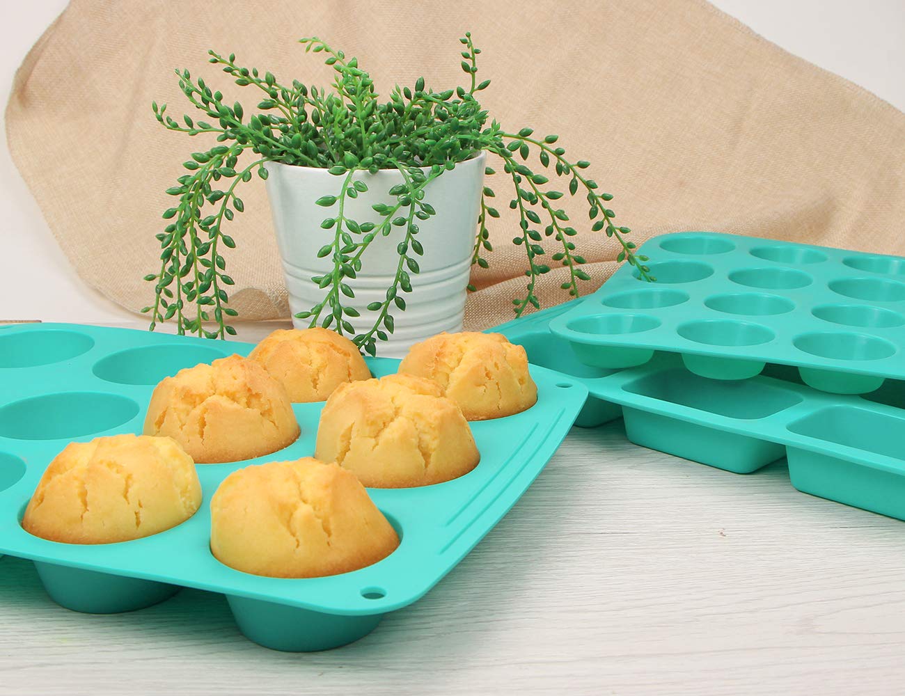 Webake Silicone Baking Pans Set of 3, Silicone Bakeware Silicone Muffin Pan, Mini Cupcake Pan, Mini Brownie Pan, Silicone Molds Cake Baking Tray Combo Set