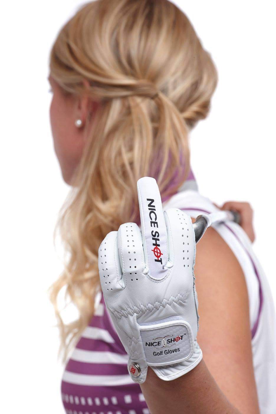 Nice Shot The Bird Golf Glove in White Cabretta Leather Women's Left Hand - Medium