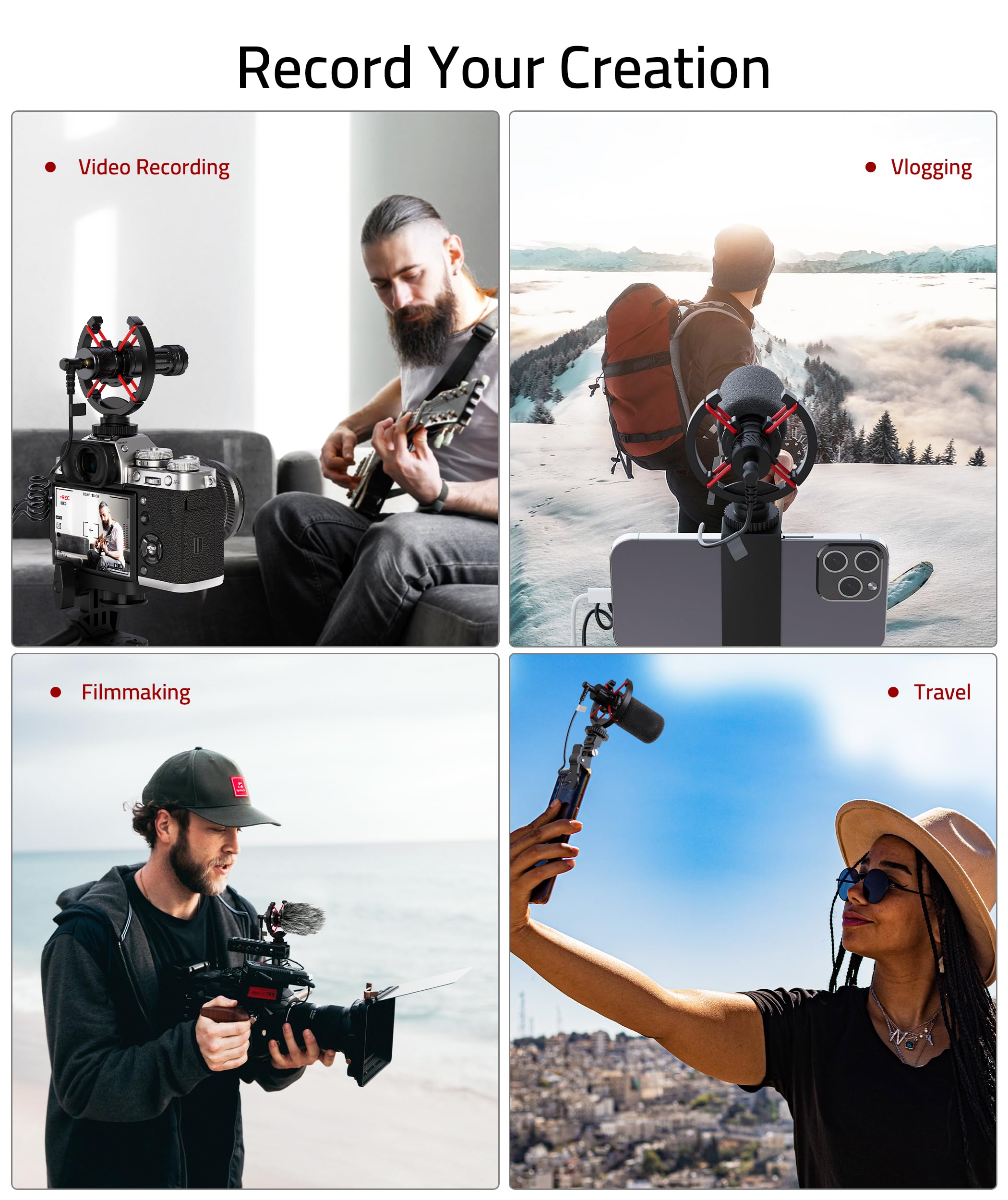 Syntech 2-in-1 Video Microphone for Creators Recording, Camera Microphone with Shock Mount and Windshields Compatible with DSLR Camera, iPhone, Android, Camcorder, Shotgun Mic for Vlog